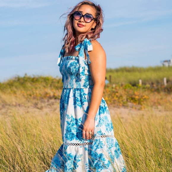 LAIT | Dresses | Lait Size Xs Whiteblue Summer Flora Maxi Dress | Poshmark